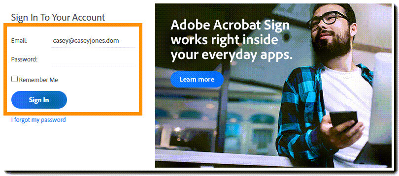 Log in to Adobe Acrobat Sign